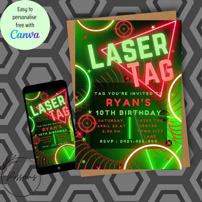 Laser Tag Invite Any Age Birthday Green and Red Laser - Etsy México