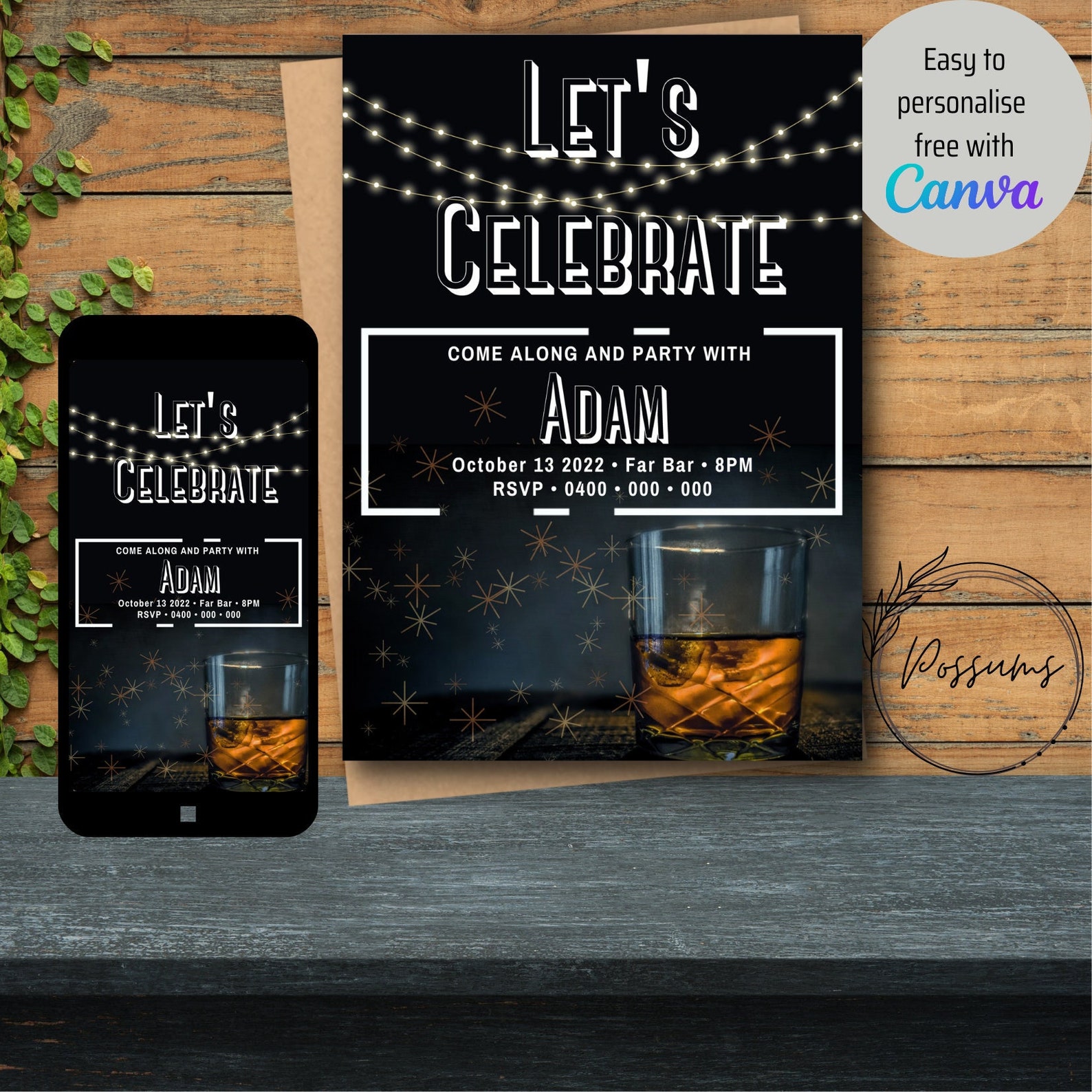 Whisky Birthday Party Invitation, Bar Party, Male Birthday Invitation ...