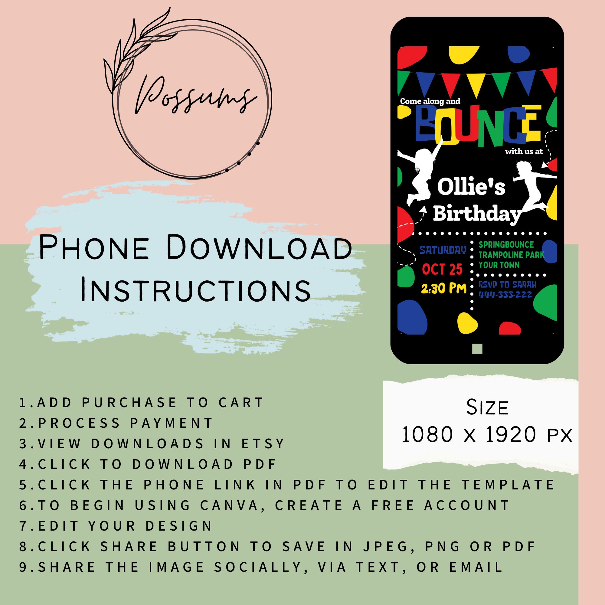 Gymnastics Party, Trampoline, Jump, Bounce Invite, Trampoline Birthday ...