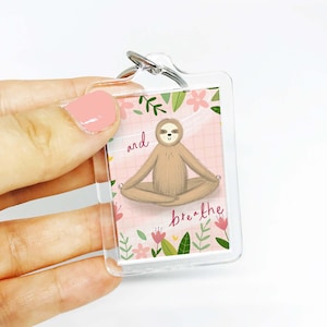 Sloth Doing Yoga Keyring Cute Sloth Illustrated Keychain | Etsy UK