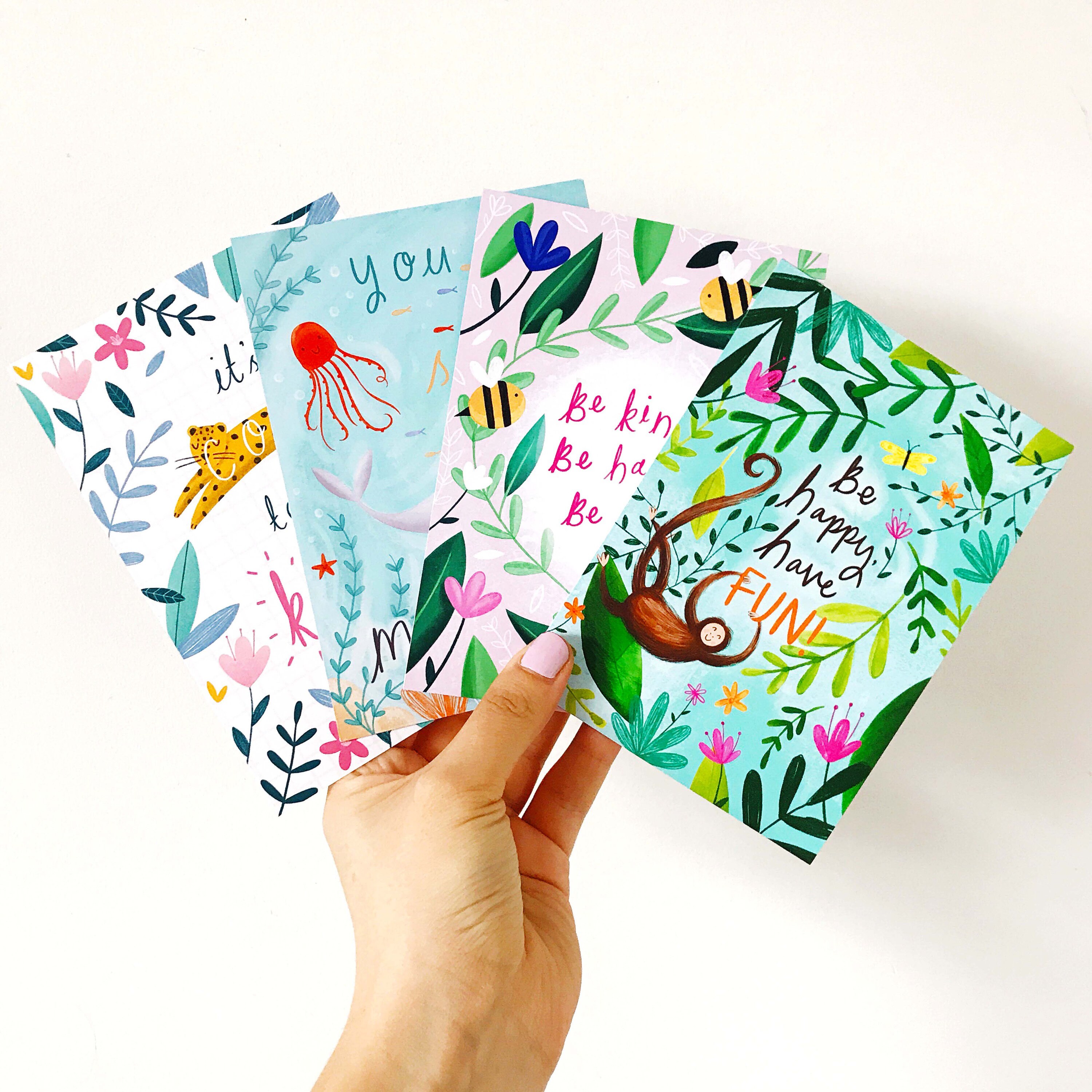 Positivity Prints Postcard Pack of 4 Cute Motivational | Etsy UK