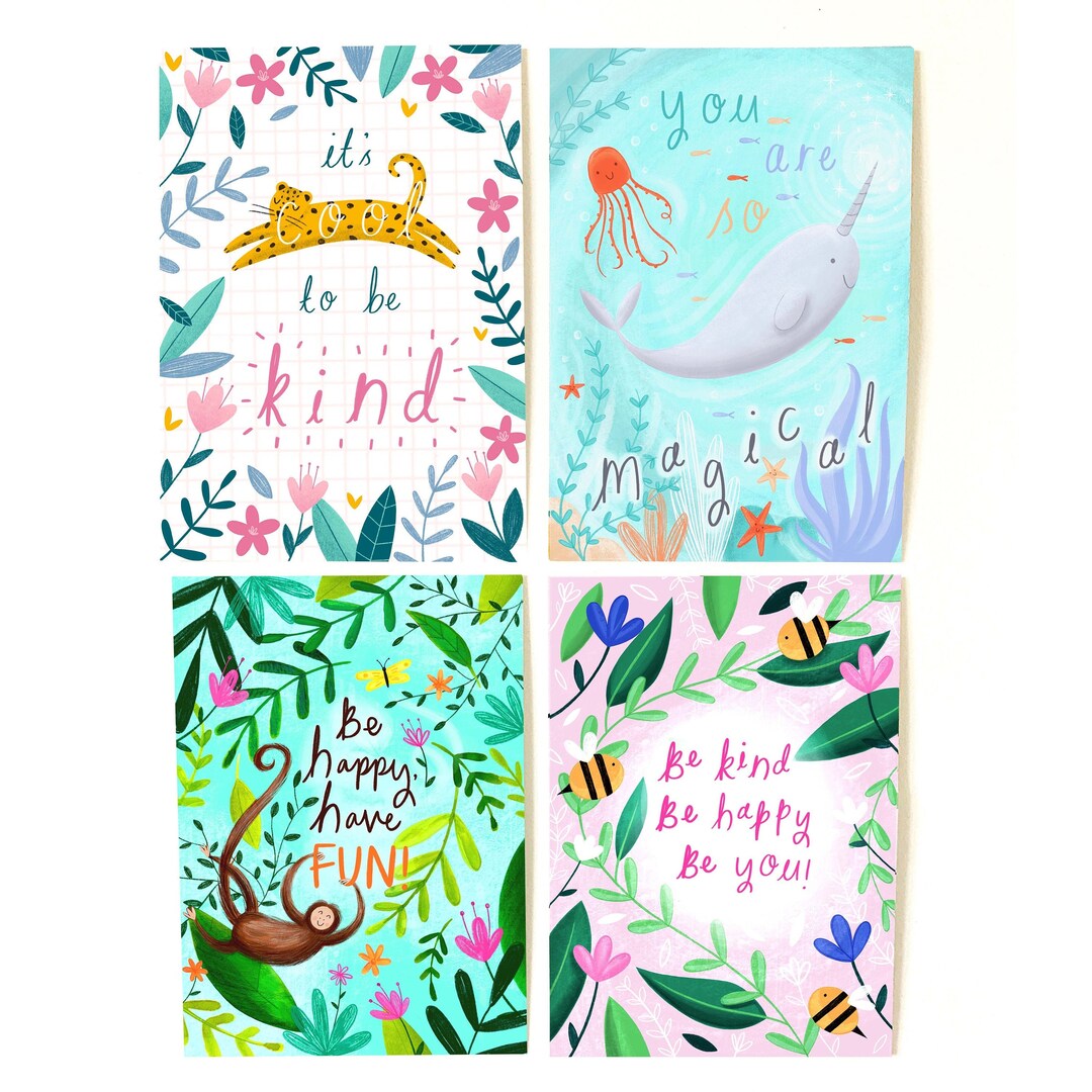 Positivity Prints Postcard Pack of 4 Cute Motivational - Etsy UK