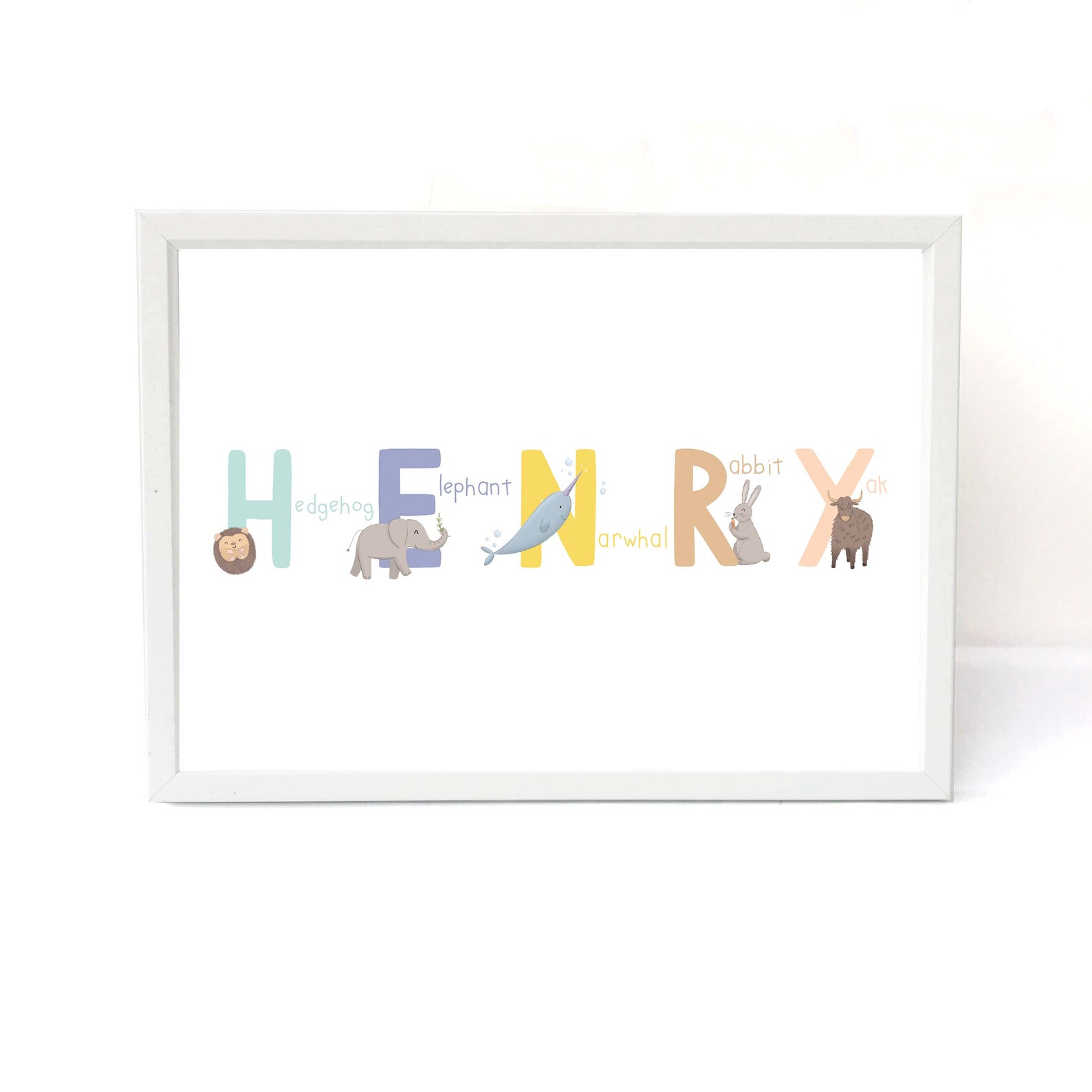 Personalised Animal Name Baby Print, Custom Kids Name Art Print, Cute ...