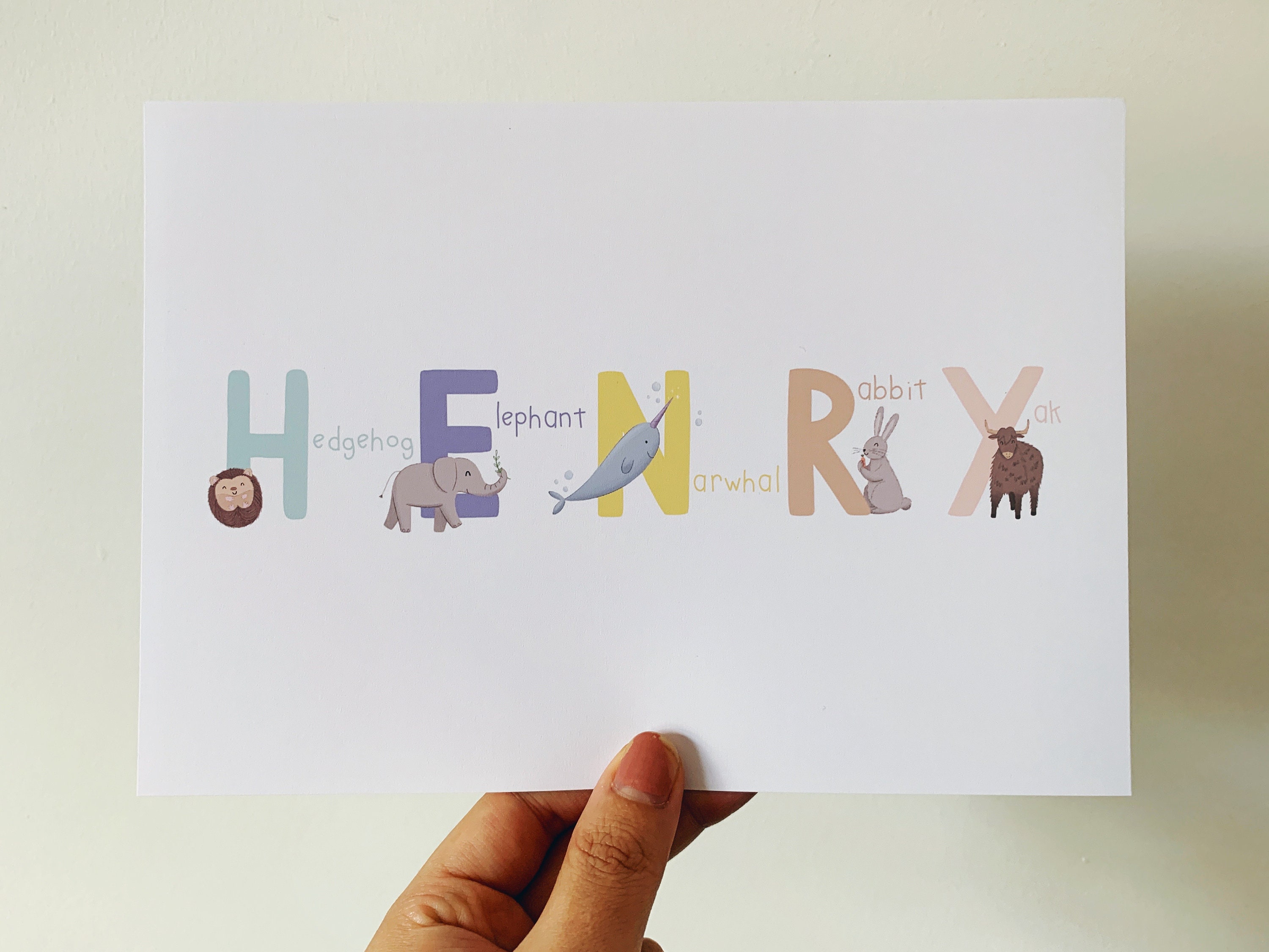 Personalised Animal Name Baby Print, Custom Kids Name Art Print, Cute ...
