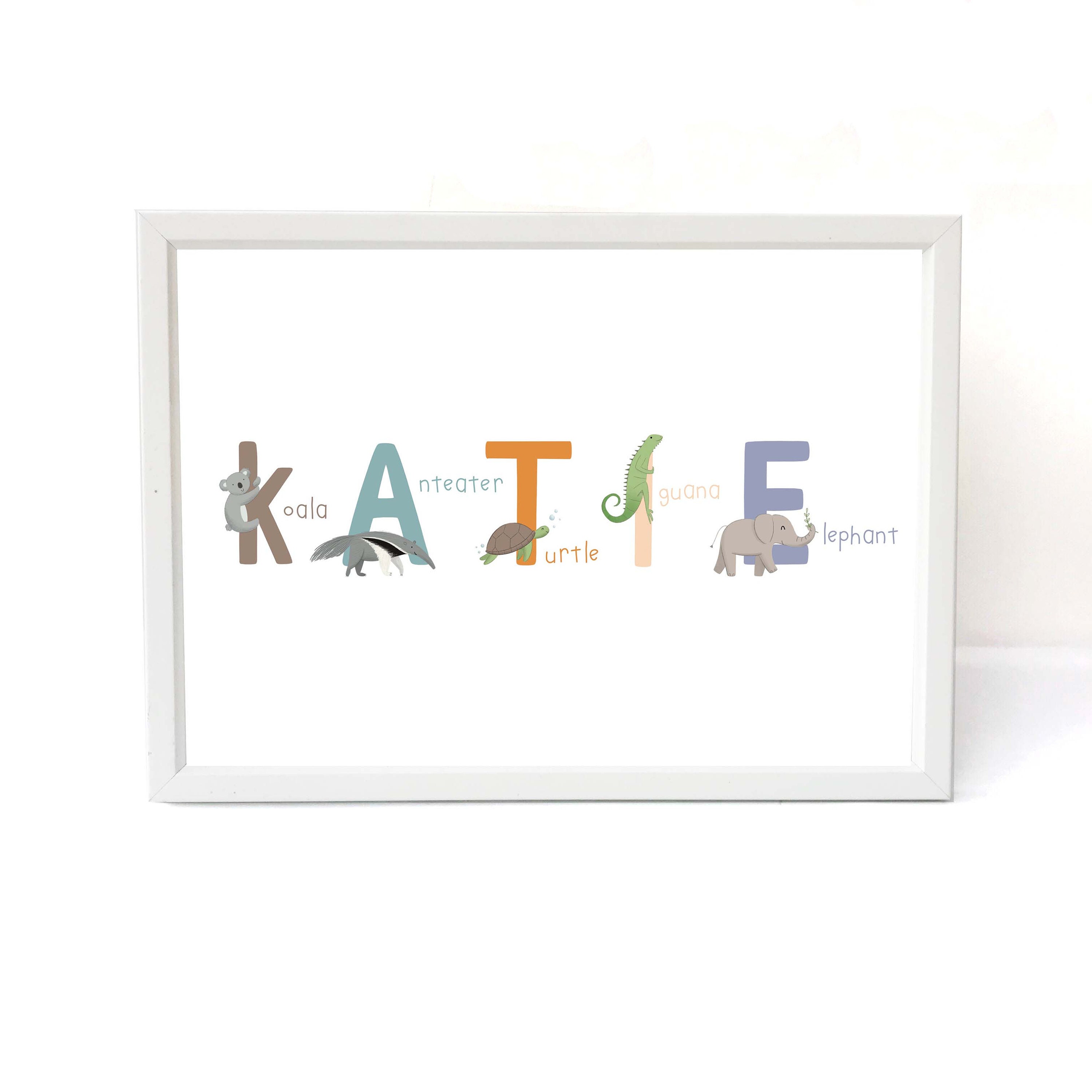 Personalised Animal Name Baby Print, Custom Kids Name Art Print, Cute ...