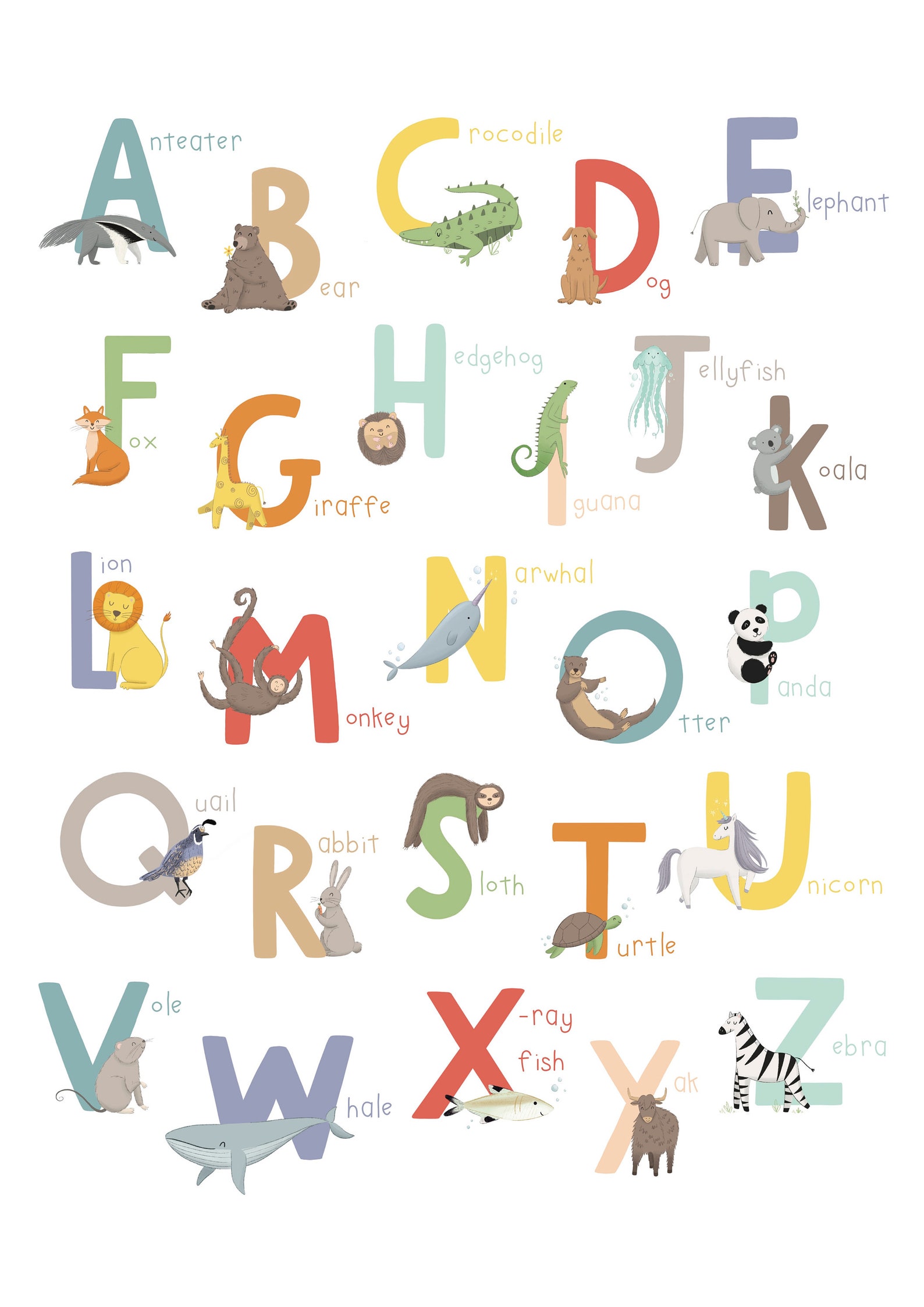 Personalised Animal Name Baby Print, Custom Kids Name Art Print, Cute ...