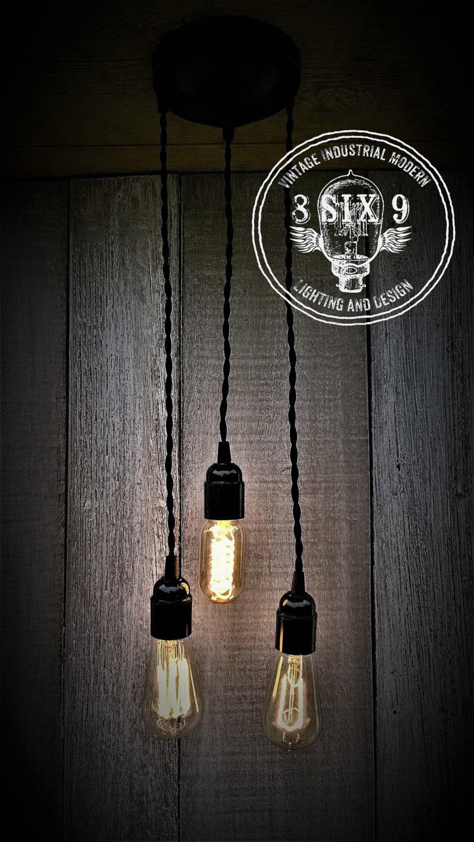 Industrial Edison Style Triple Pendant Light...vintage Bulb - Etsy