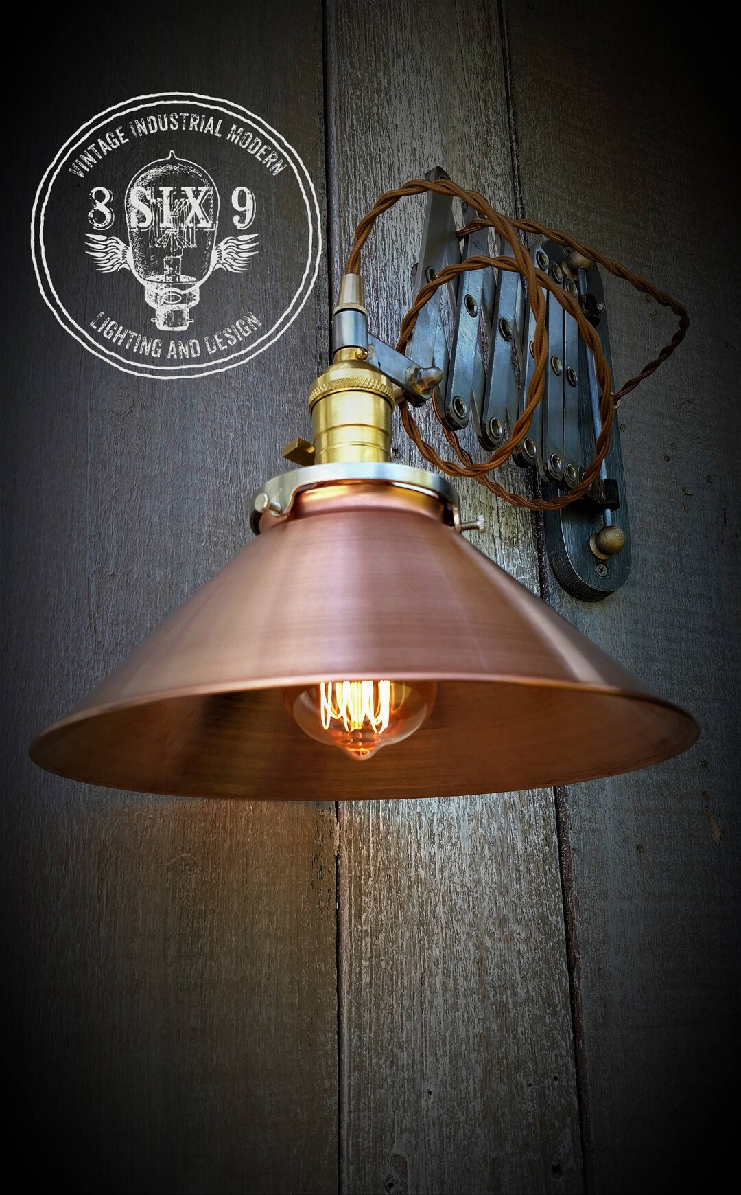 Industrial Steampunk Copper Shaded Scissor Arm Wall Sconce, Wall Sconce ...