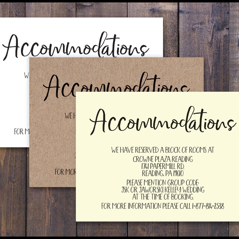 Accommodation Cards - Etsy