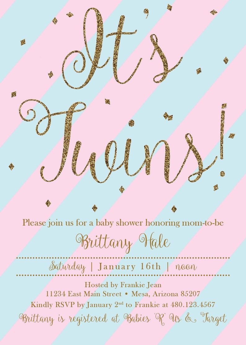 Printed Baby Shower Twins Invitation & RSVP Envelope Baby Girl - Etsy
