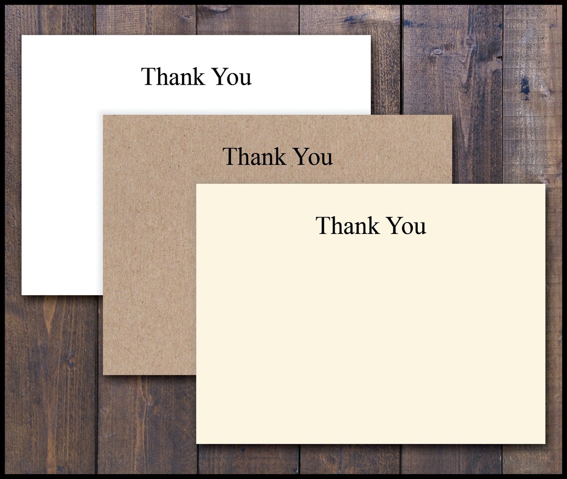 PRINTED Thank You Card Blank White Ivory Kraft - Etsy