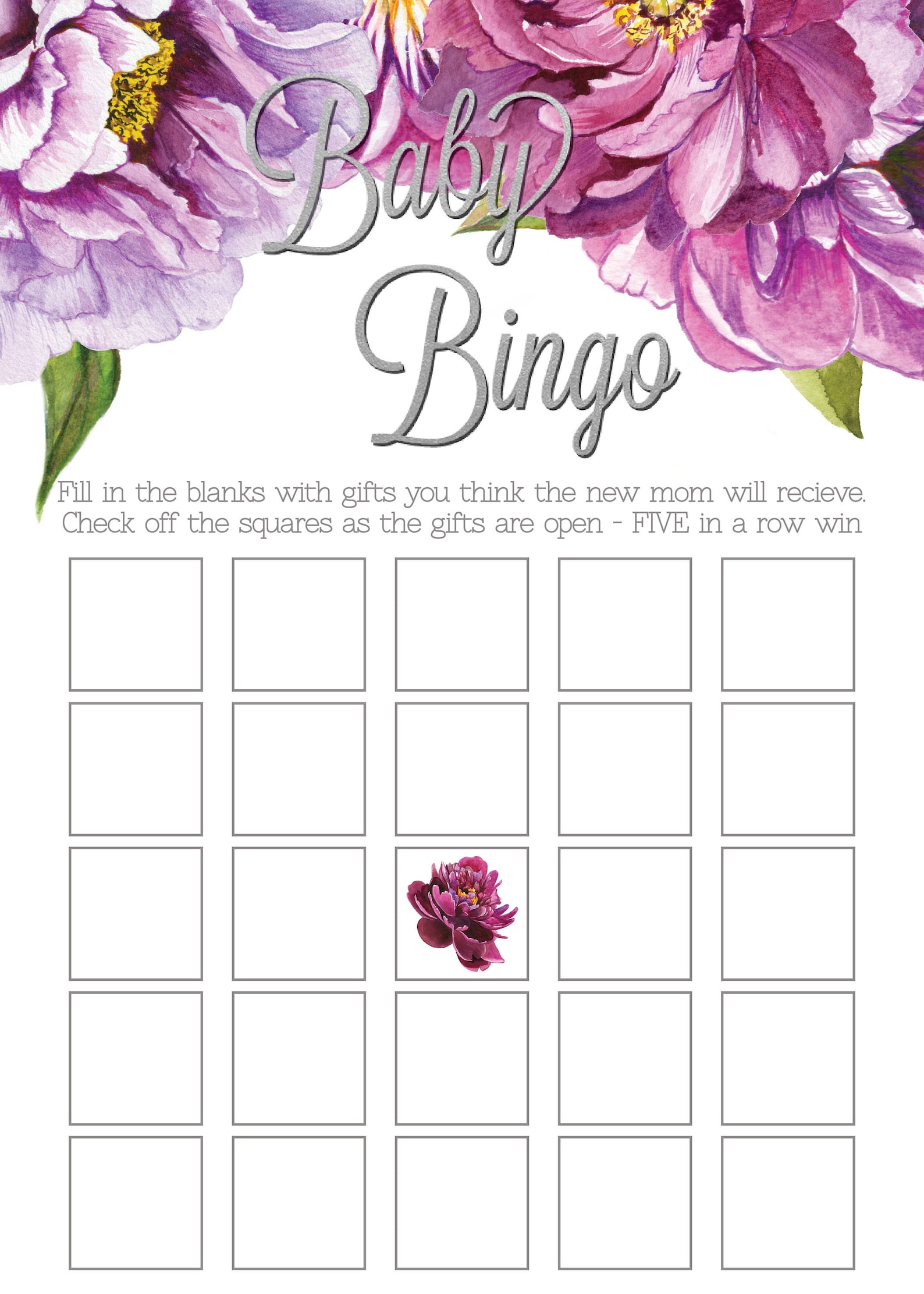 PRINTED Baby Shower Game, Baby Bingo, Baby Shower Game, Printable ...