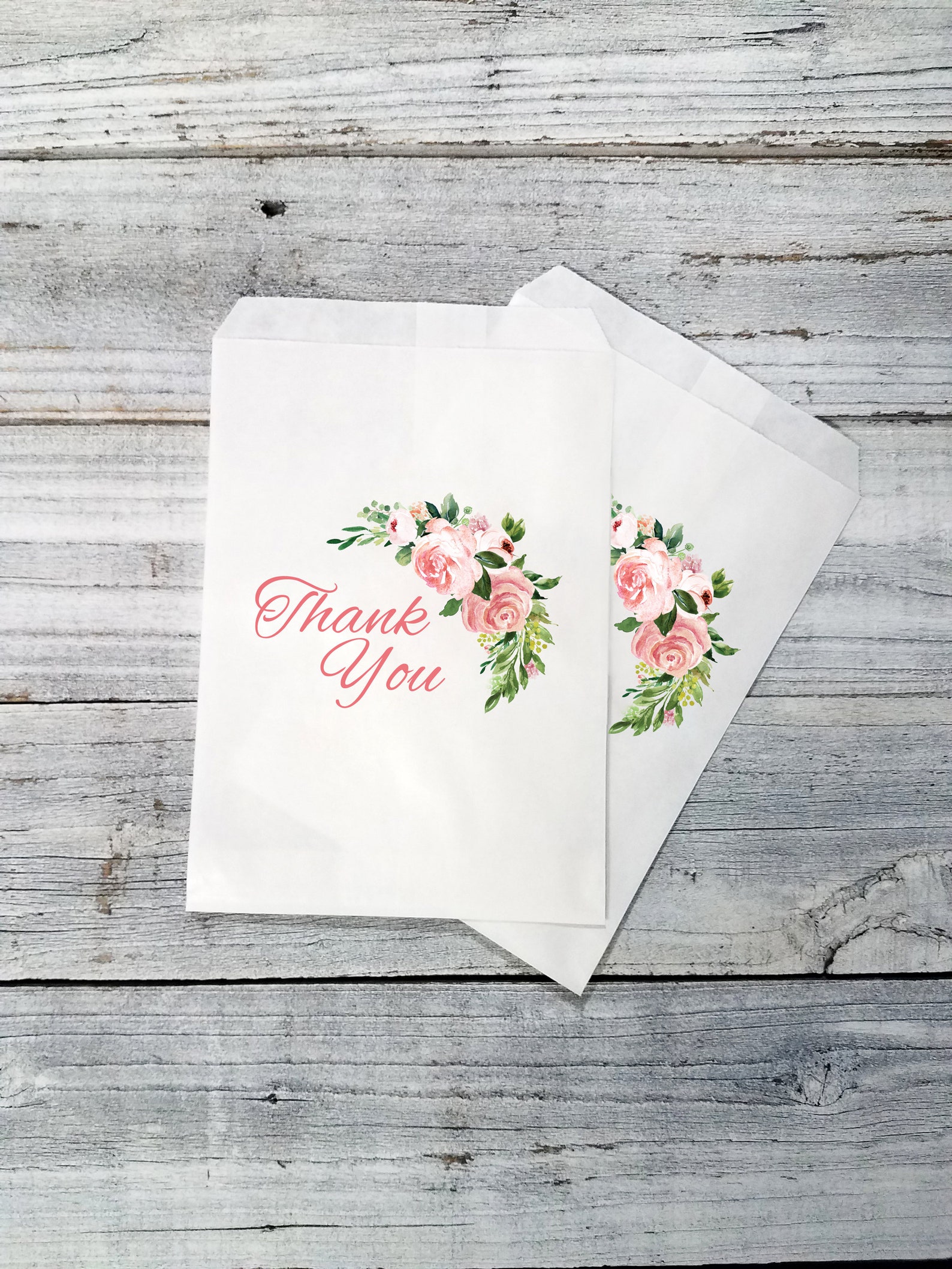 Floral Thank You Treat Bags Light Pink Rose Floral Wreath - Etsy