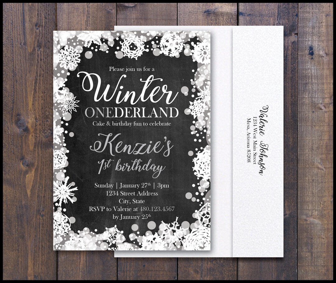 PRINTED Winter Birthday Invitation, Child Bday Invite, Snowflake ...
