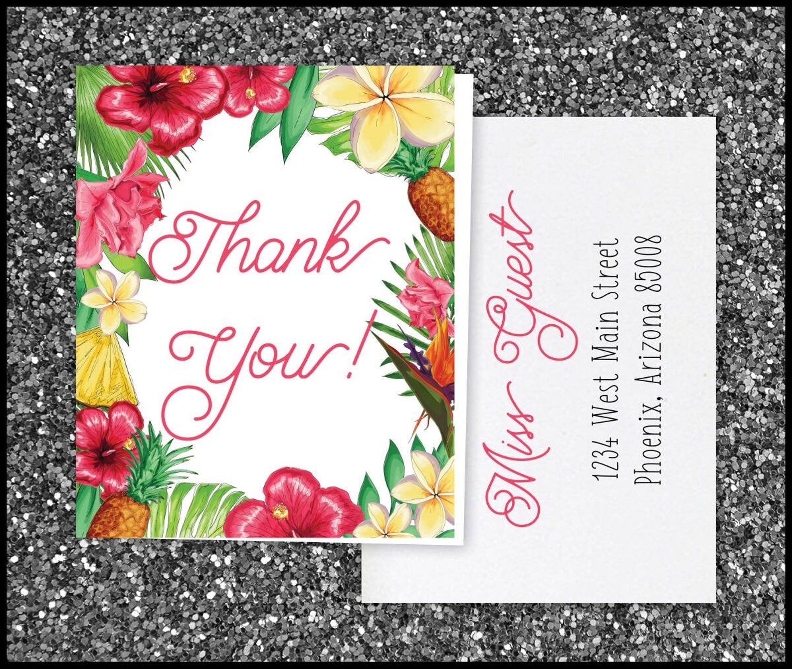 PRINTED Folded Tropical Thank You Card W/ Envelopes Oversize Script ...