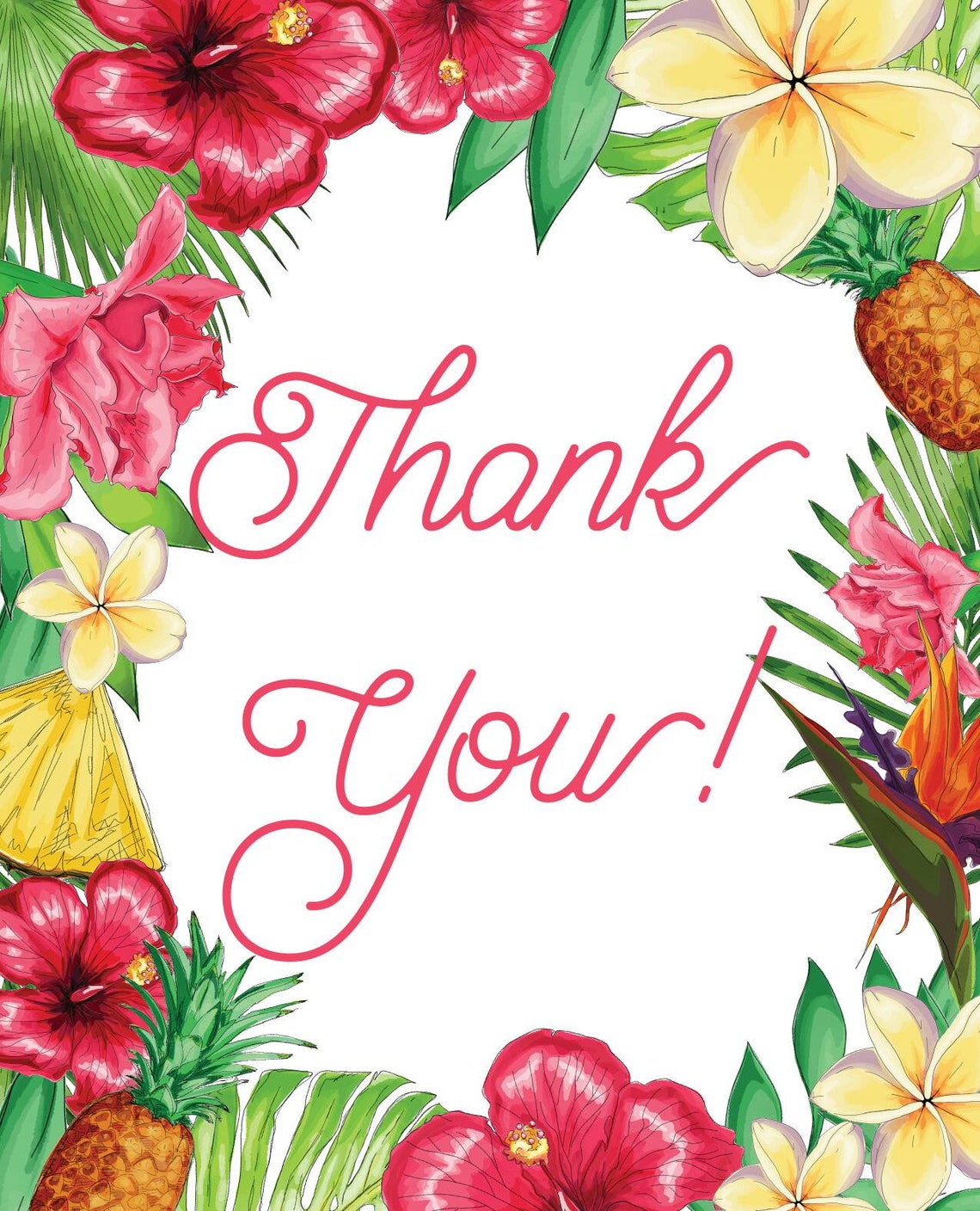 PRINTED Folded Tropical Thank You Card W/ Envelopes Oversize Script ...