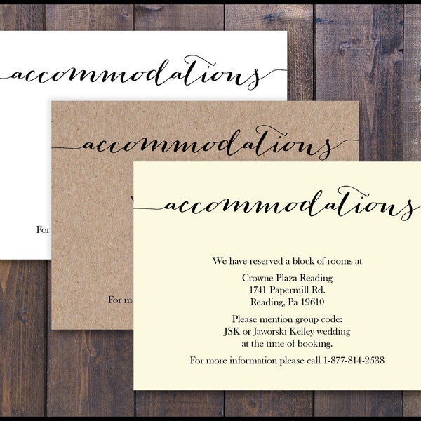 Accommodation Cards - Etsy