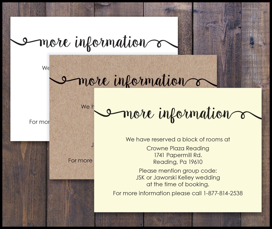 PRINTED Accommodation Card, Information, Additional, Country Rustic, Wedding Invite, Oversized ...