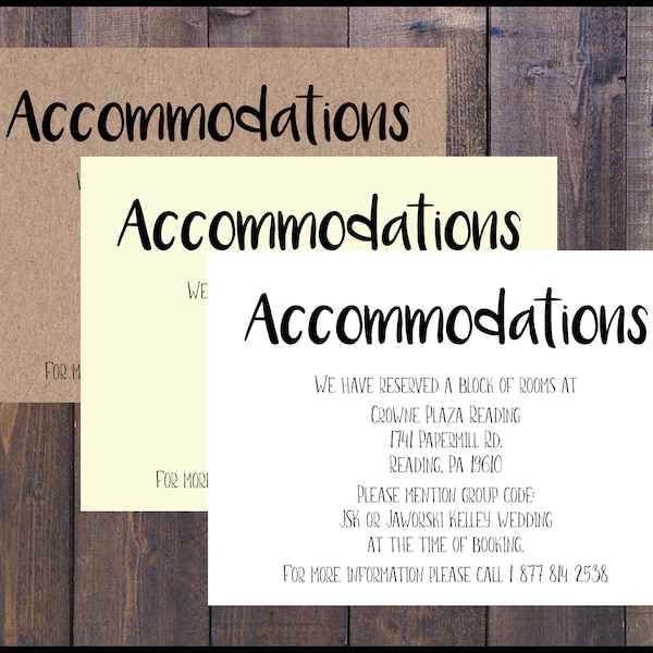 Accommodation Cards - Etsy
