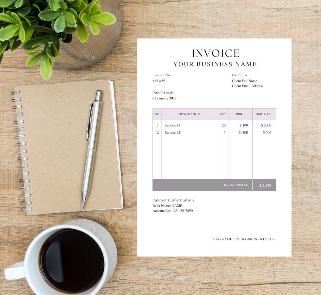 Minimal Invoice Template Small Business Template Instant Download ...