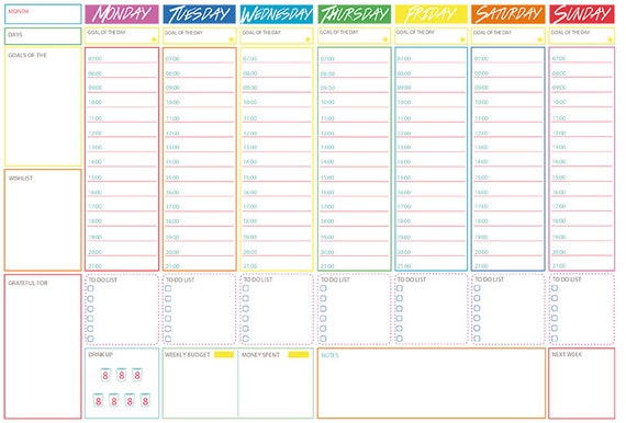 Weekly Planner Rainbow Printable | Etsy