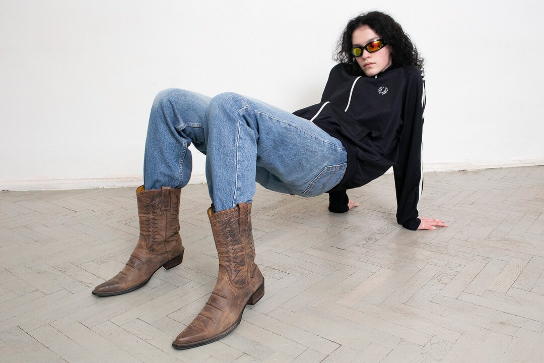 Vintage 80s Cowboy Boots Brown Leather - Etsy