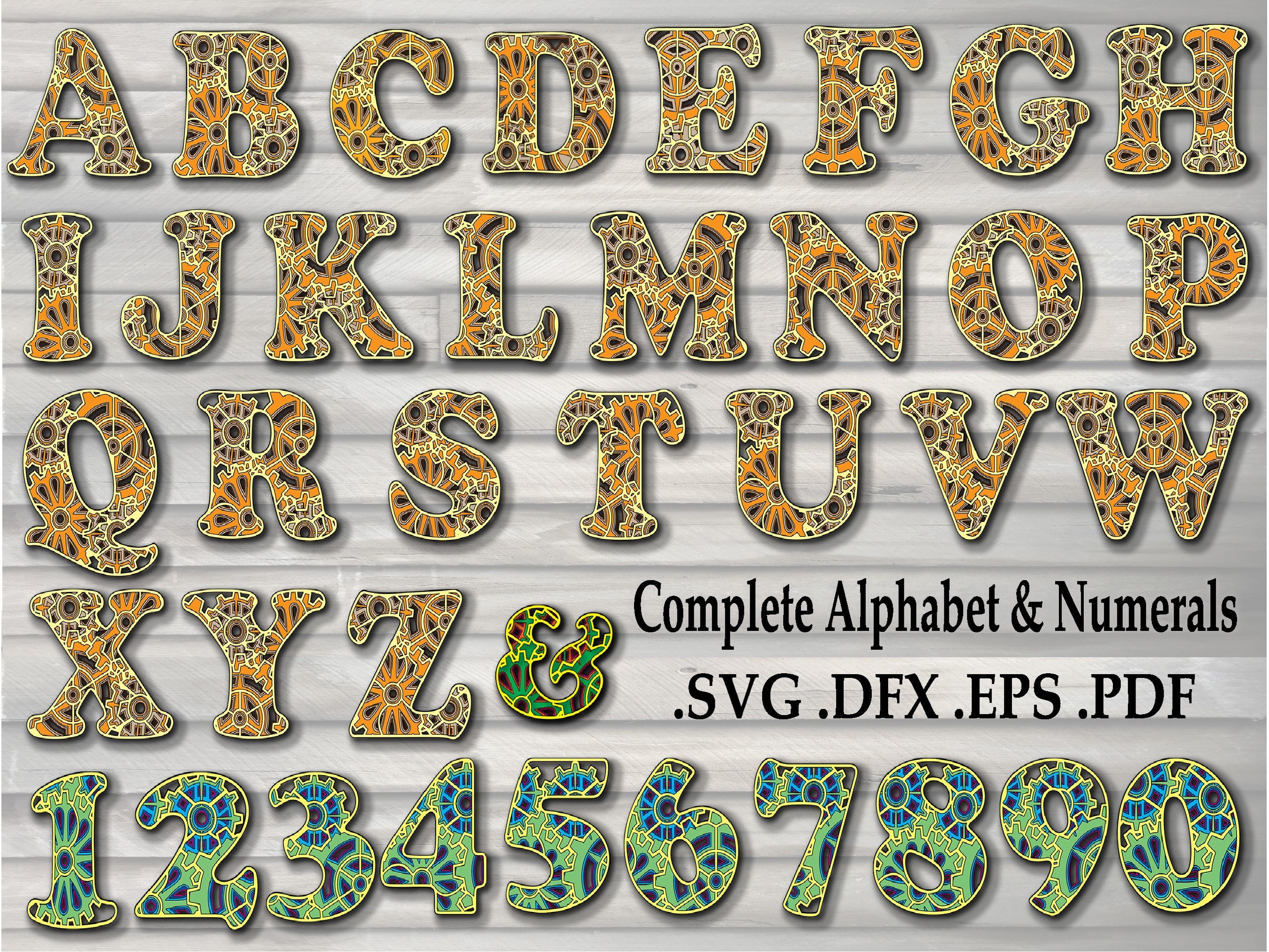 A - Z Alphabet & Numbers "clockwork" 3D Layered Mandala for CNC Laser ...