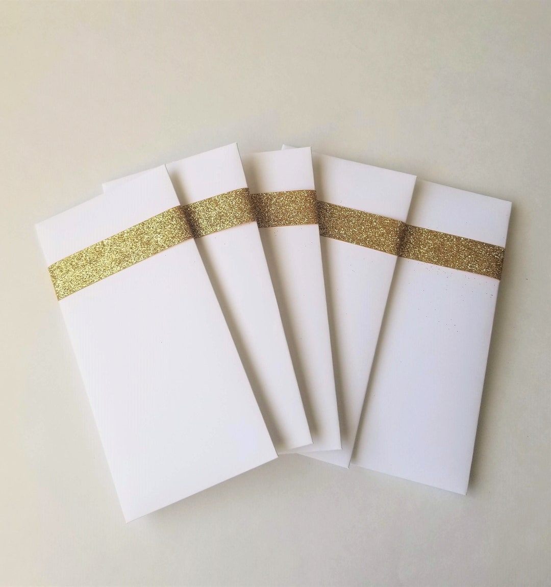 Handmade White Gift Envelopes With Gold Glitter Band (QTY 5) - Etsy