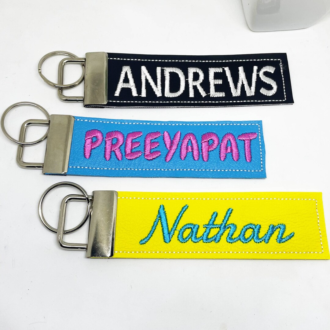 Personalized Embroidered Name Keychain: Faux Leather Bag Tag - Etsy