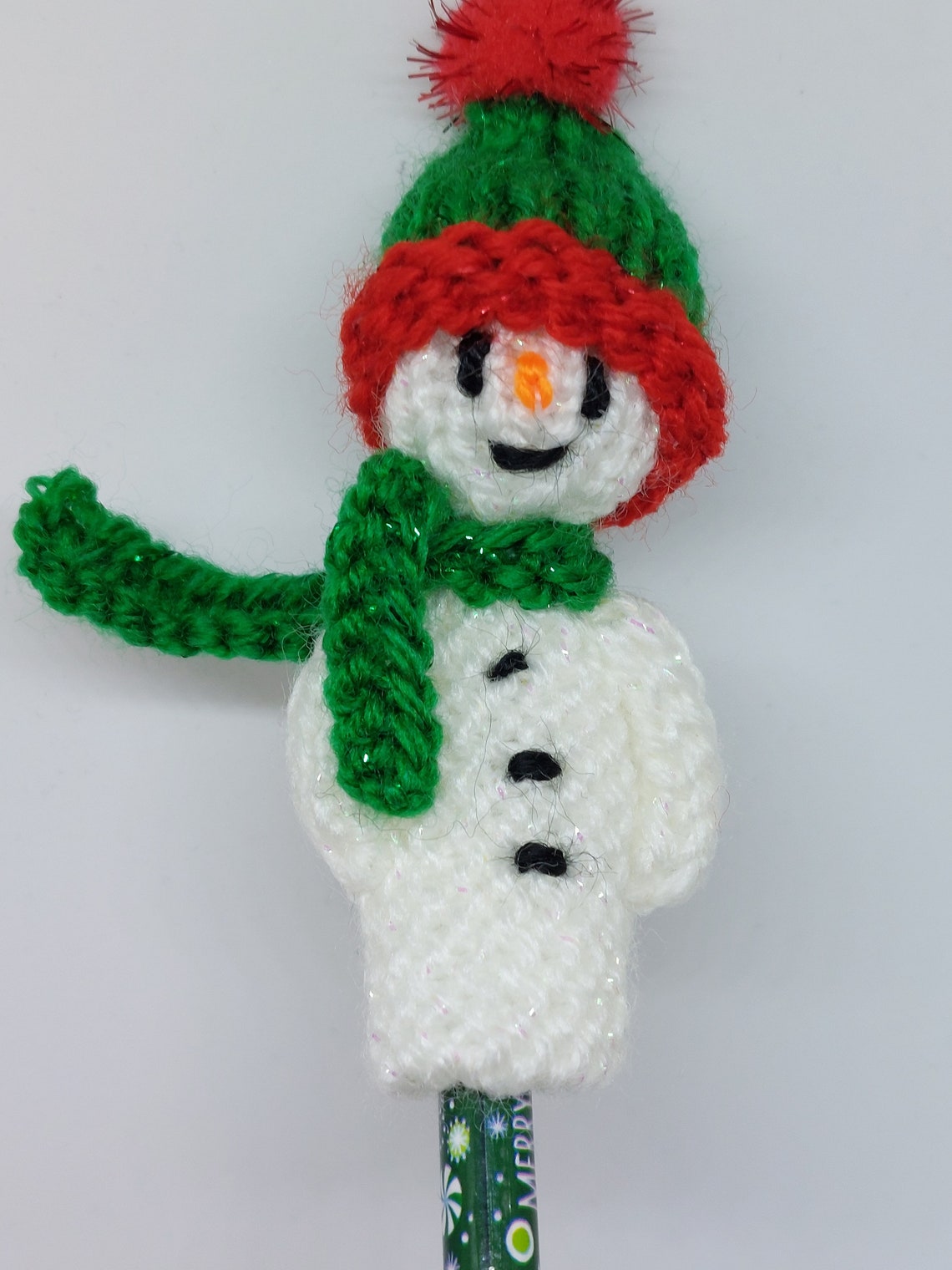 Hand Knit Christmas Pencil Toppers: Santa & Snowman Decoration - Etsy UK