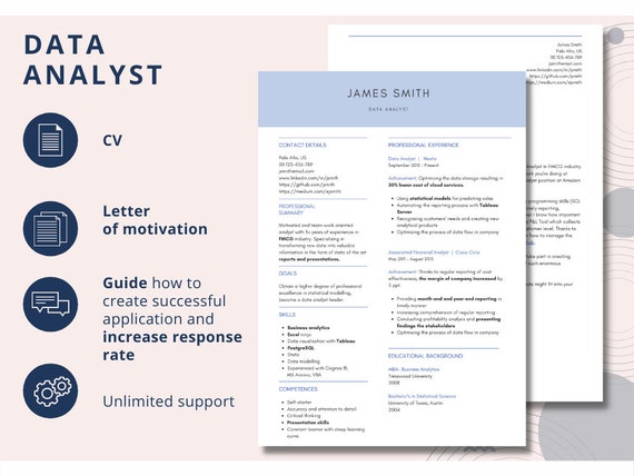 Data Analyst CV Template Modern CV Template Professional - Etsy