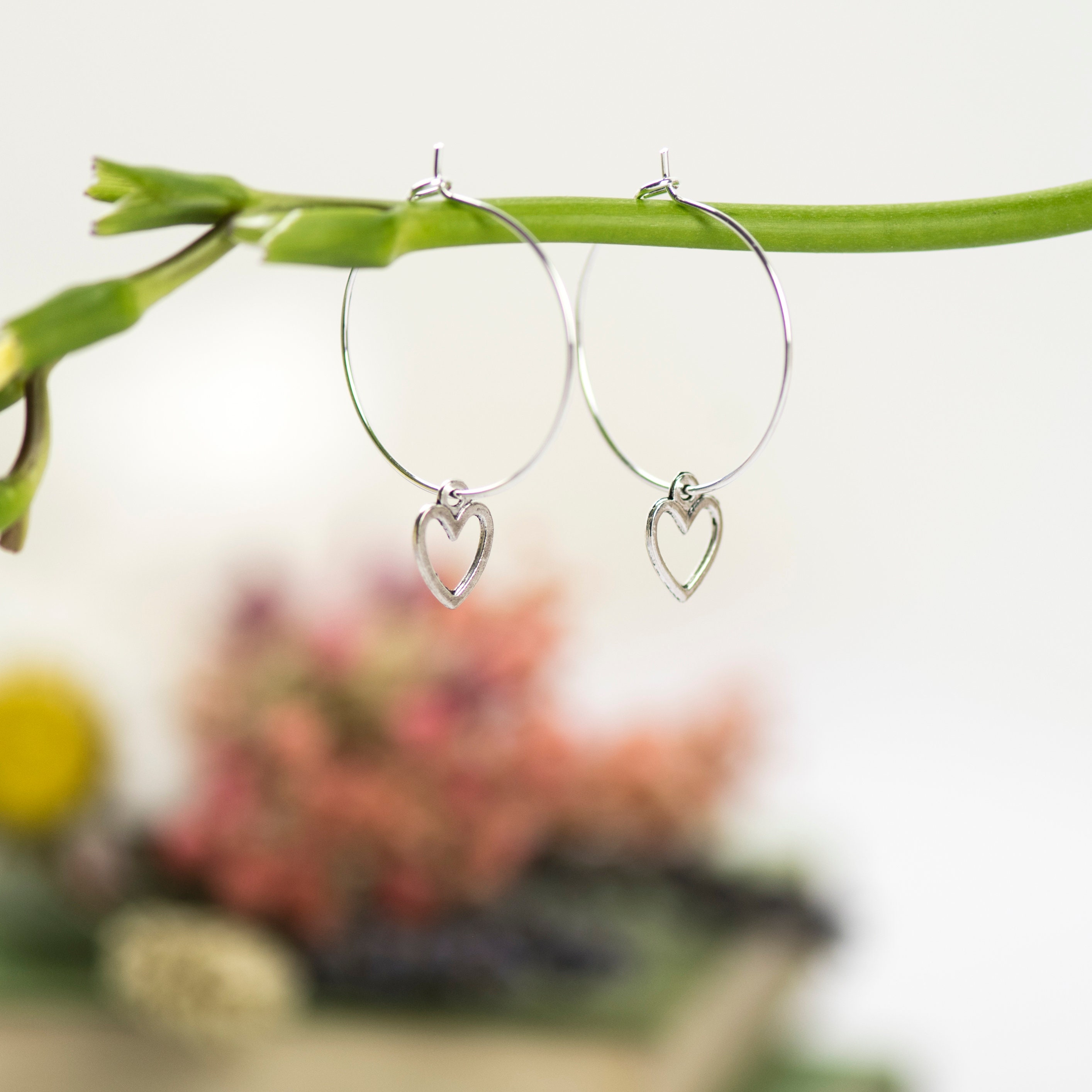 Heart Hoop Earrings Silver Hoop Earrings Heart Earrings - Etsy