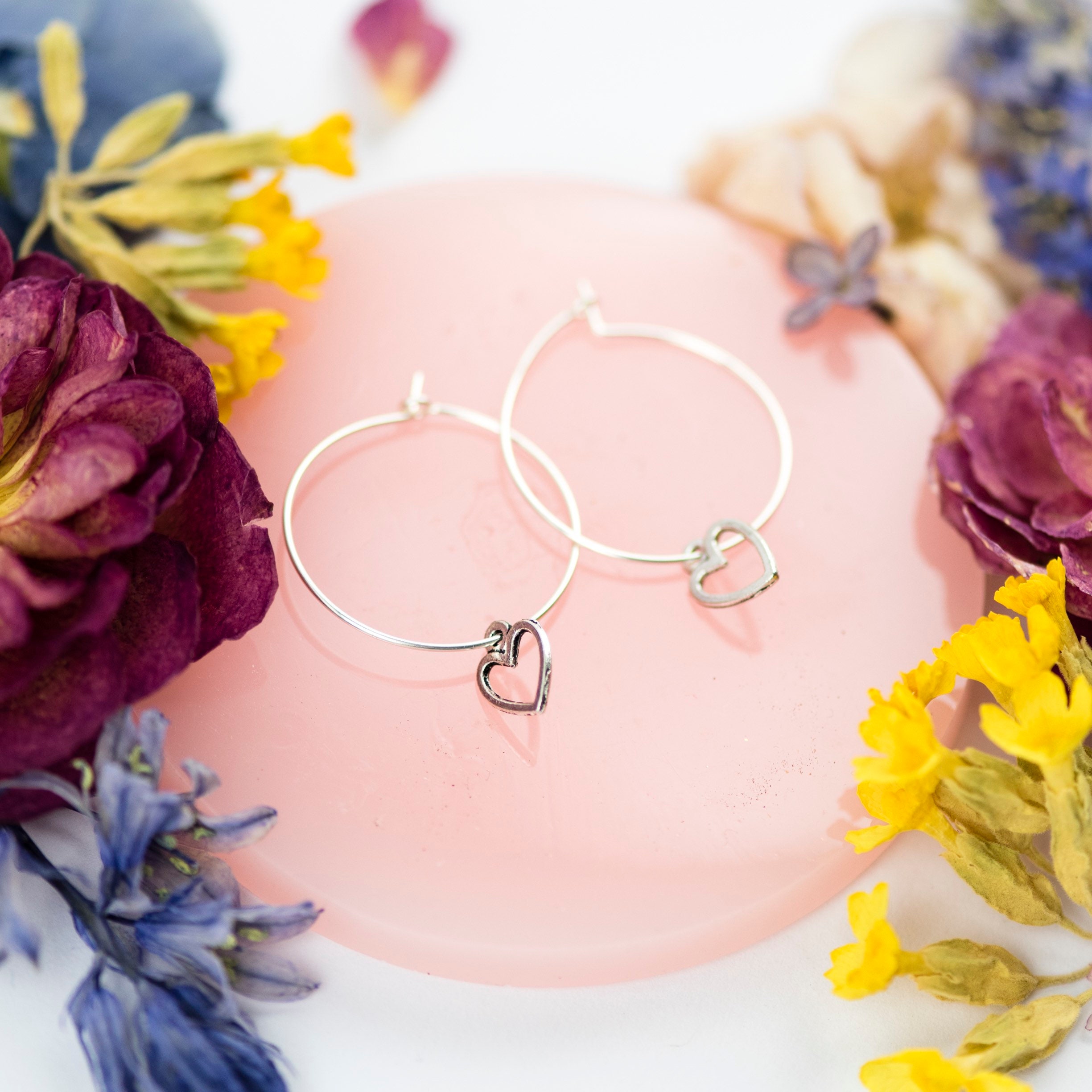 Heart Hoop Earrings Silver Hoop Earrings Heart Earrings - Etsy