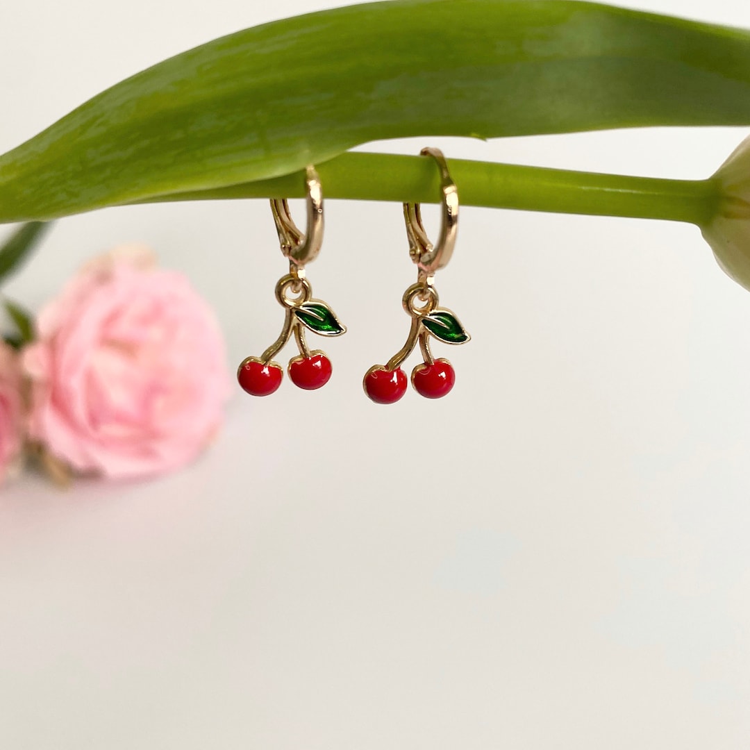 Cherry Earrings, Gold Hoop Earrings, Colourful Jewellery, Fruit ...