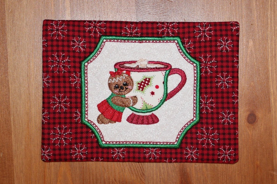 Machine Embroidered Applique Ginger Bread Girl Mug Rug-fabric Coaster ...
