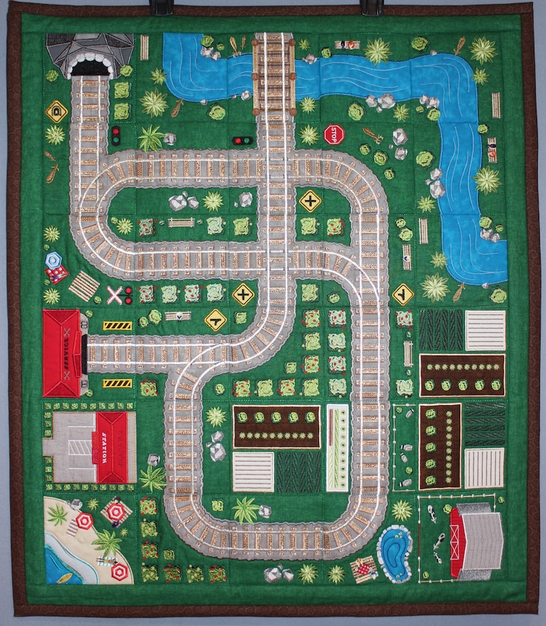 Machine Embroidered Train Track Play Mat Quilt - Thru the Countryside ...