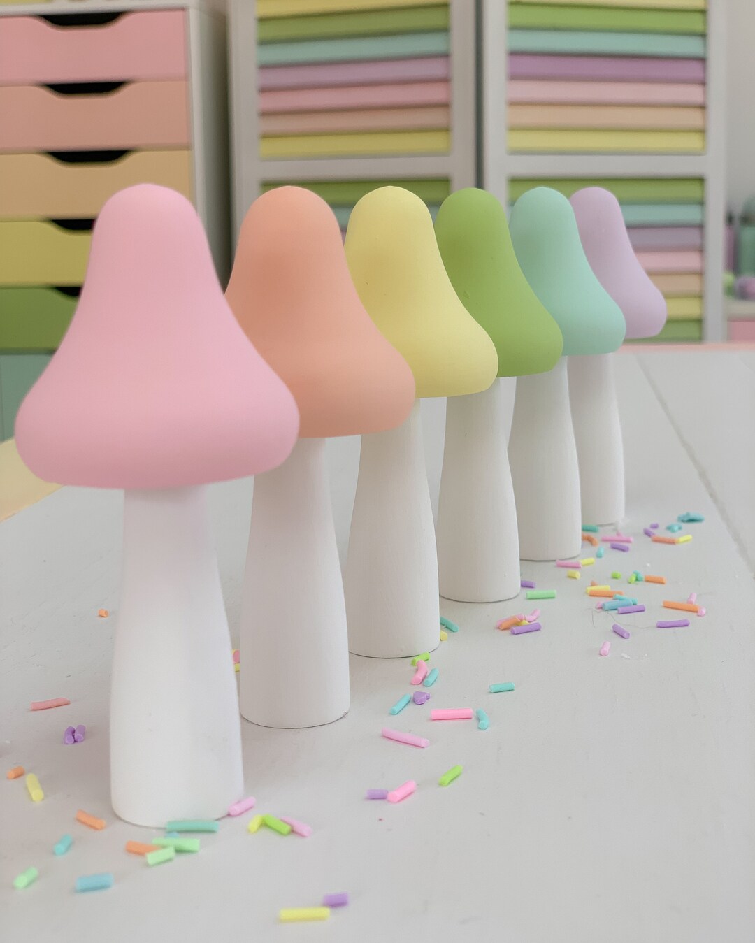 Wooden Toadstool, Rainbow Decor, Pastel Nursery Decor, Girls Pastel ...