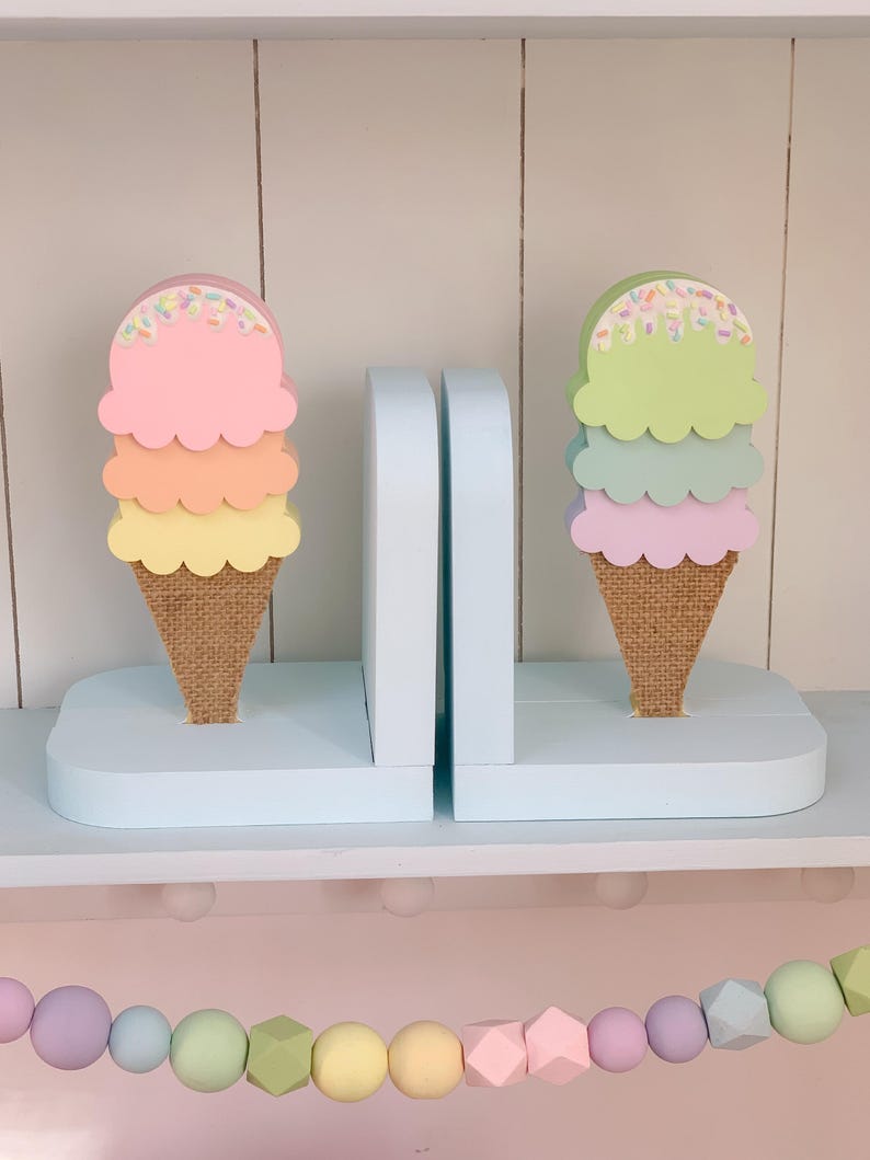 Pastel Ice Cream Bookends, Kids Reading Corner Decor, Candy Themed Kids ...