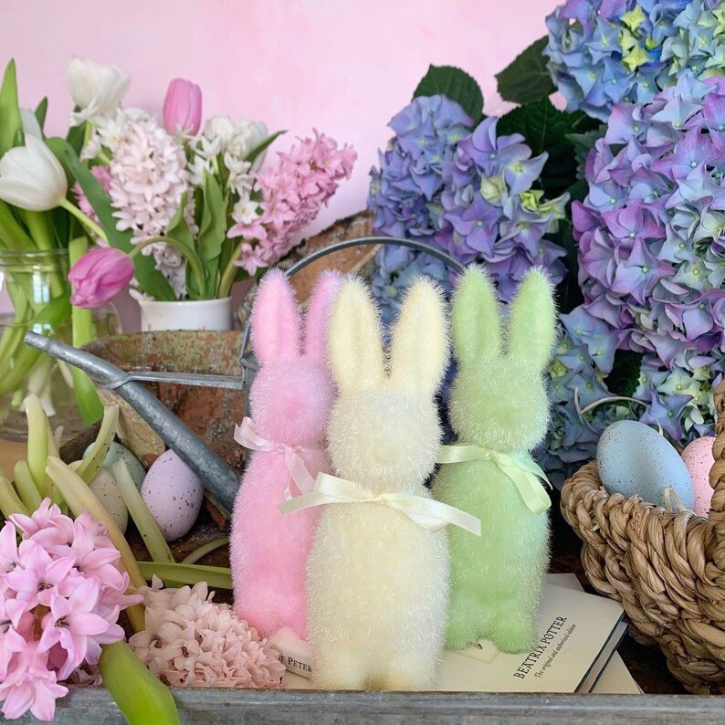 Easter Bunny Flocked Bunny Bunny Centrepiece Easter Decor - Etsy