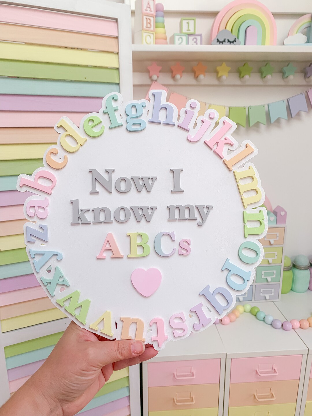 Alphabet Sign, Rainbow Nursery Decor, Nursery Wall Decor, Abc Plaque ...