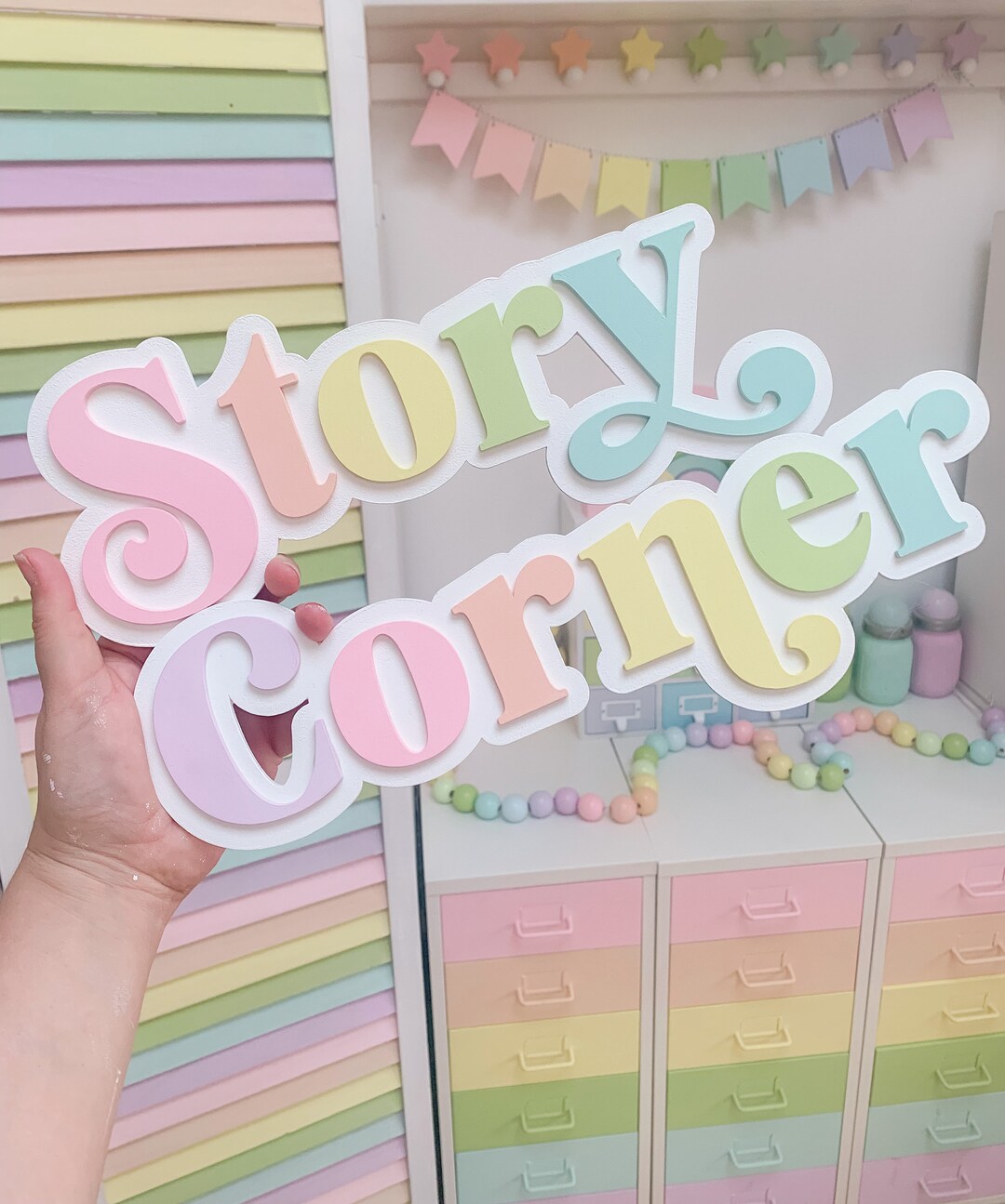Story Corner, Personalised Name, Personalised Sign, Wall Words, Rainbow ...