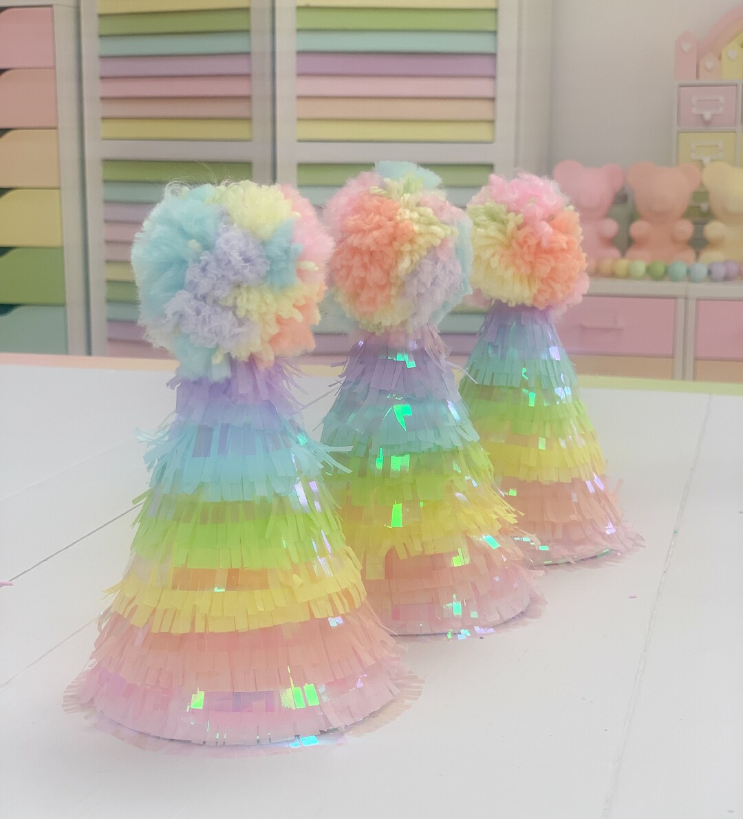 Party Hat, Rainbow Party Hat, Tassel Party Hat, Pastel Rainbow Party ...