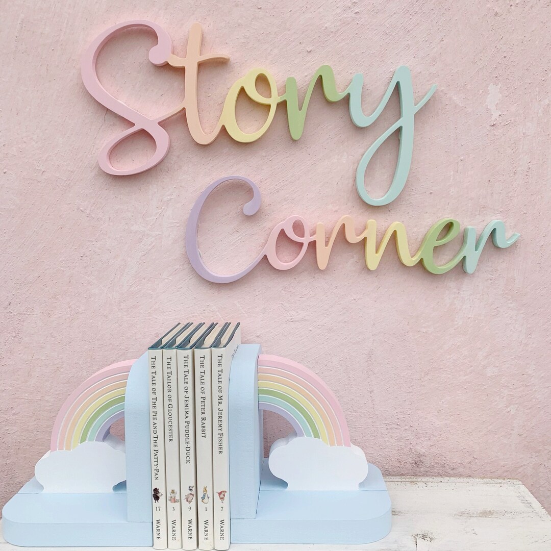 Story Corner, Personalised Name, Personalised Sign, Wall Words, Rainbow ...