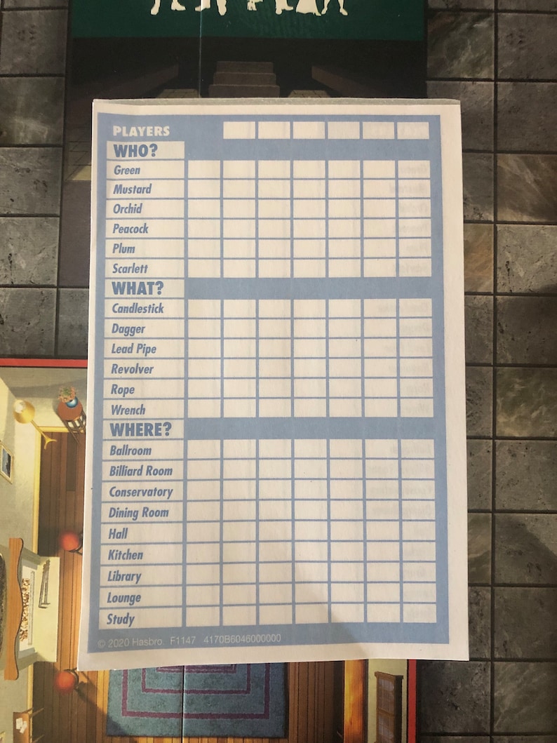 Clue Replacement Sheets, Clue Game Suspect Log Sheets, Vintage Clue ...