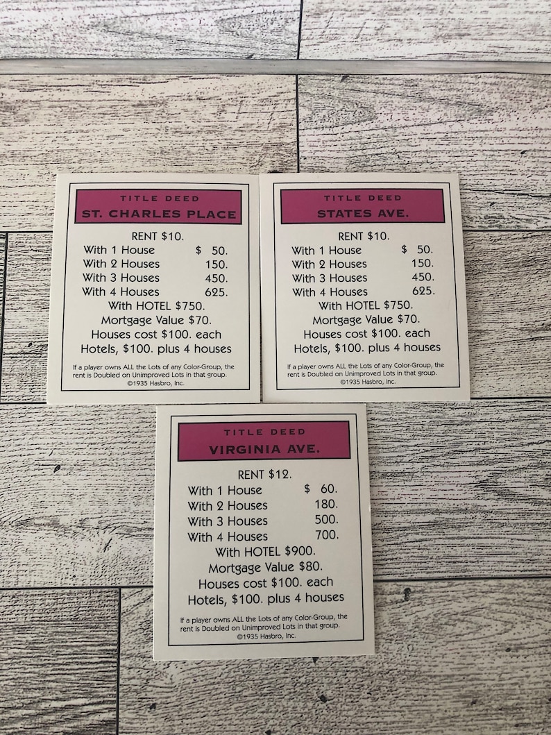 Vintage Monopoly Title Deed Cards: You Pick Replacement Card - Etsy