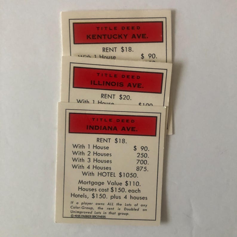 Vintage Parker Brothers Monopoly Title Deed Cards - You Pick - Etsy