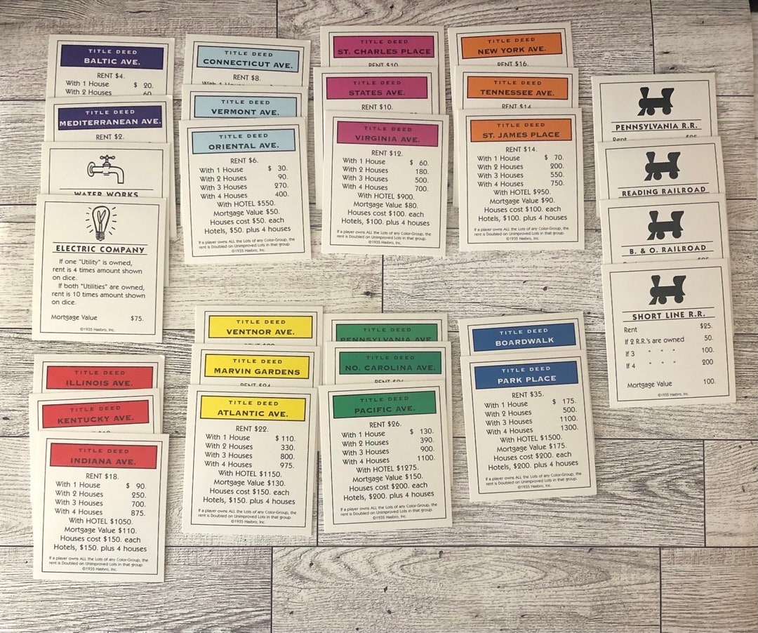 Vintage Monopoly Deed Cards: You Choose Replacement Game Pieces - Etsy