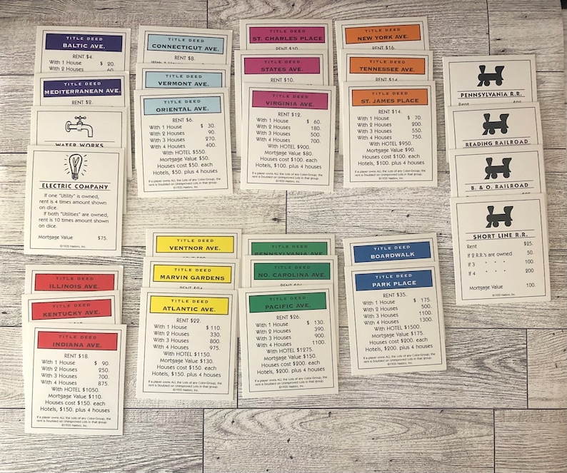 Vintage Monopoly Deed Cards: You Choose Replacement Game Pieces - Etsy