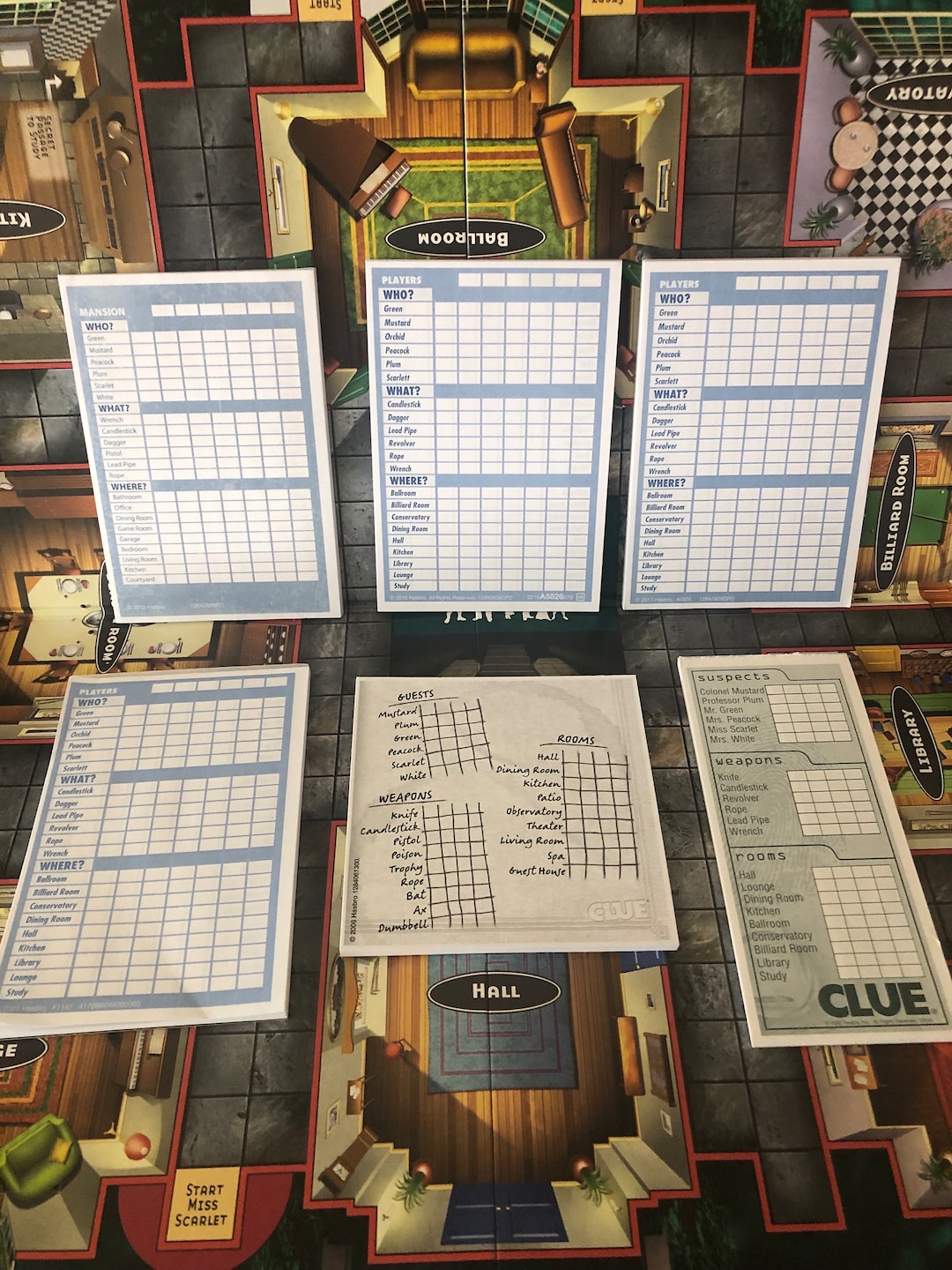 Clue Replacement Sheets, Clue Game Suspect Log Sheets, Vintage Clue ...