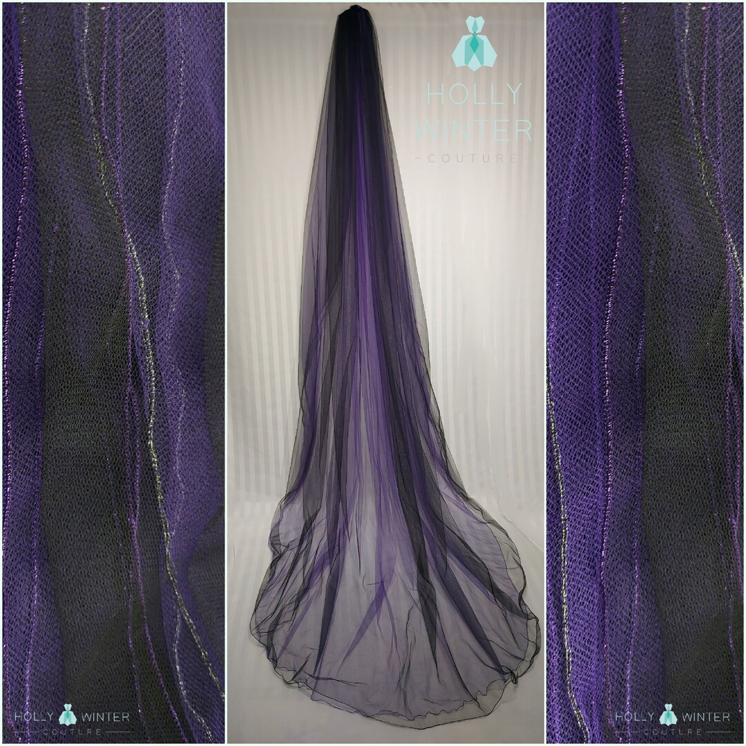 Black and Purple Two-tone Gothic Wedding Cathedral Veil - Etsy